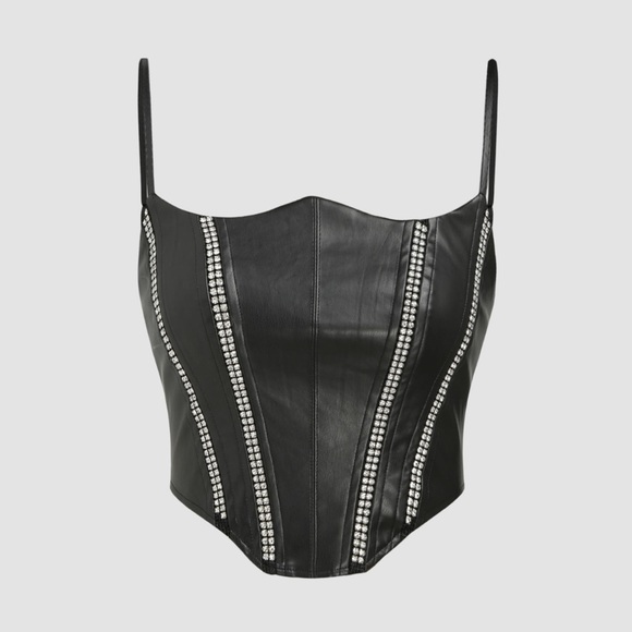 Cider | Tops | Bedazzled Black Leather Corset Tank | Poshmark